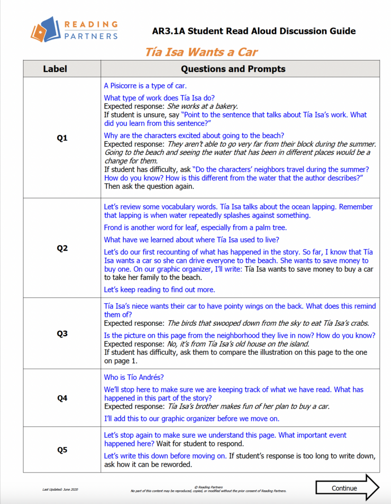 Sample Advancing Readers Lesson Plans | Reading Partners Volunteer Hub