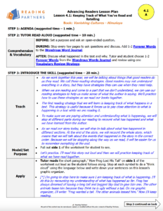 Sample Advancing Readers Lesson Plans | Reading Partners Volunteer Hub